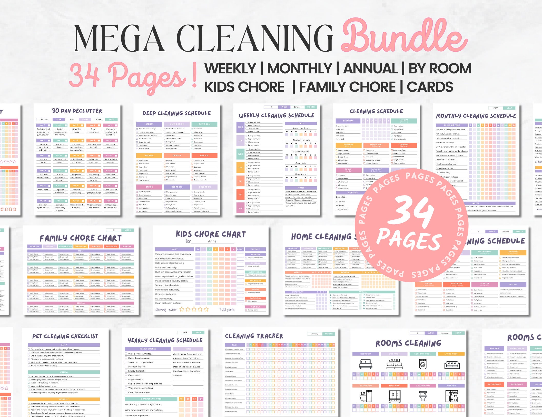 Cleaning Checklist Bundle Weekly Cleaning Printable Monthly Cleaning ...