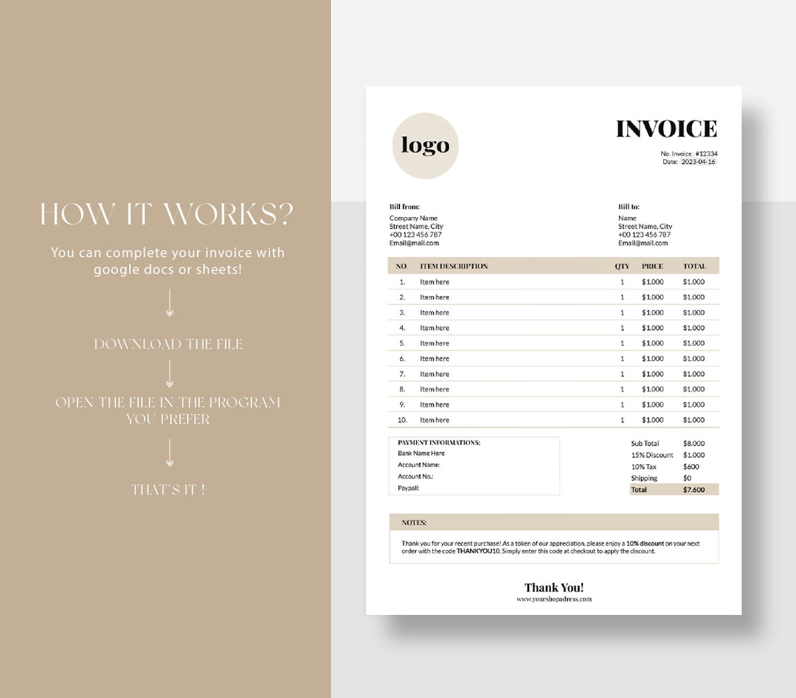 Editable Invoice Template: Google Docs & Sheets (digital Download) - Etsy