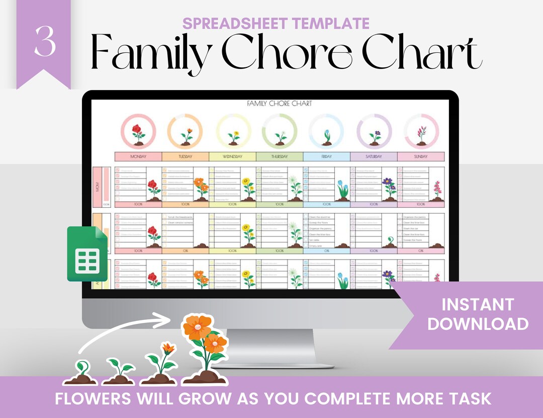 Colorful Family Chore Chart for Kids Spreadsheets Template | Weekly ...