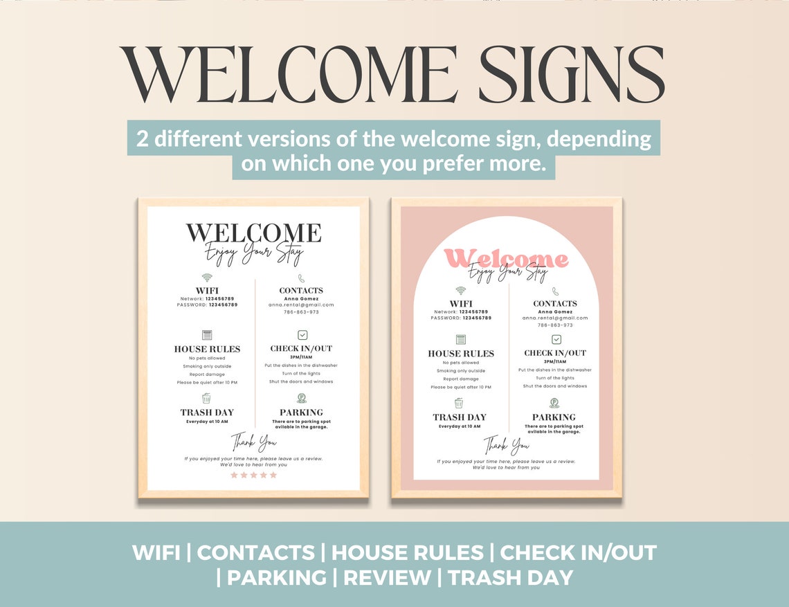 Airbnb Sign Bundle Template, Airbnb Signage, Signs for Rental Home ...