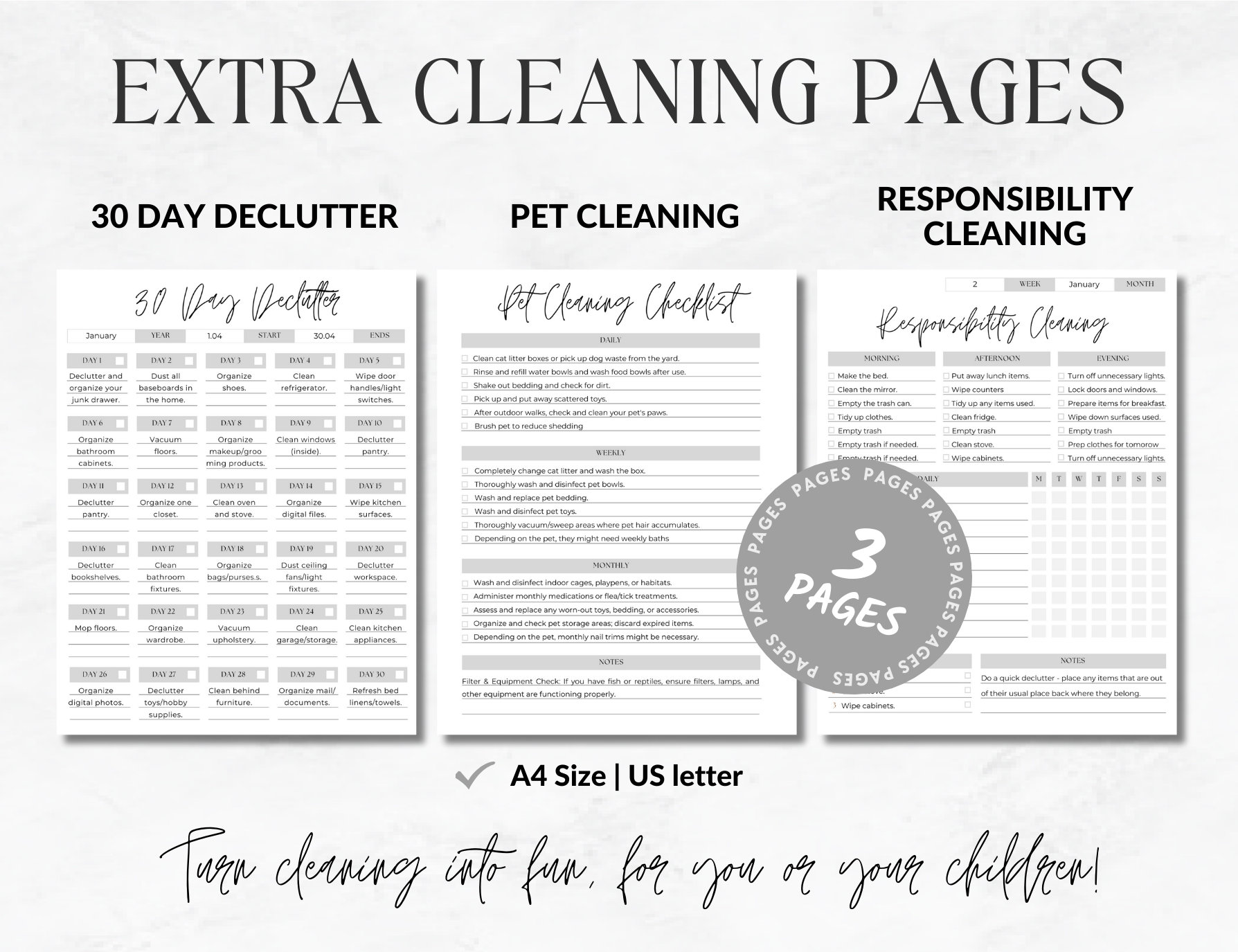 Editable ADHD Cleaning Checklist Bundle, Adult Chore Chart, Weekly ...