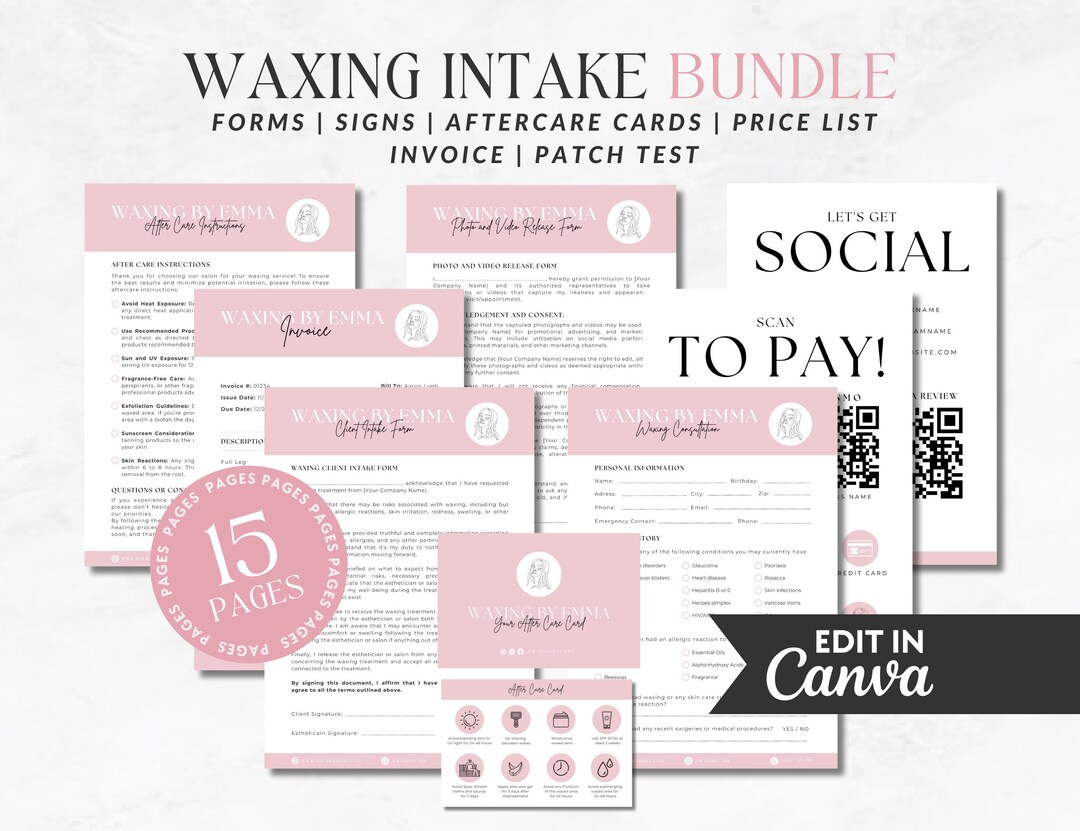 Waxing Treatment Forms Bundle | Printable Waxing Consent Forms ...