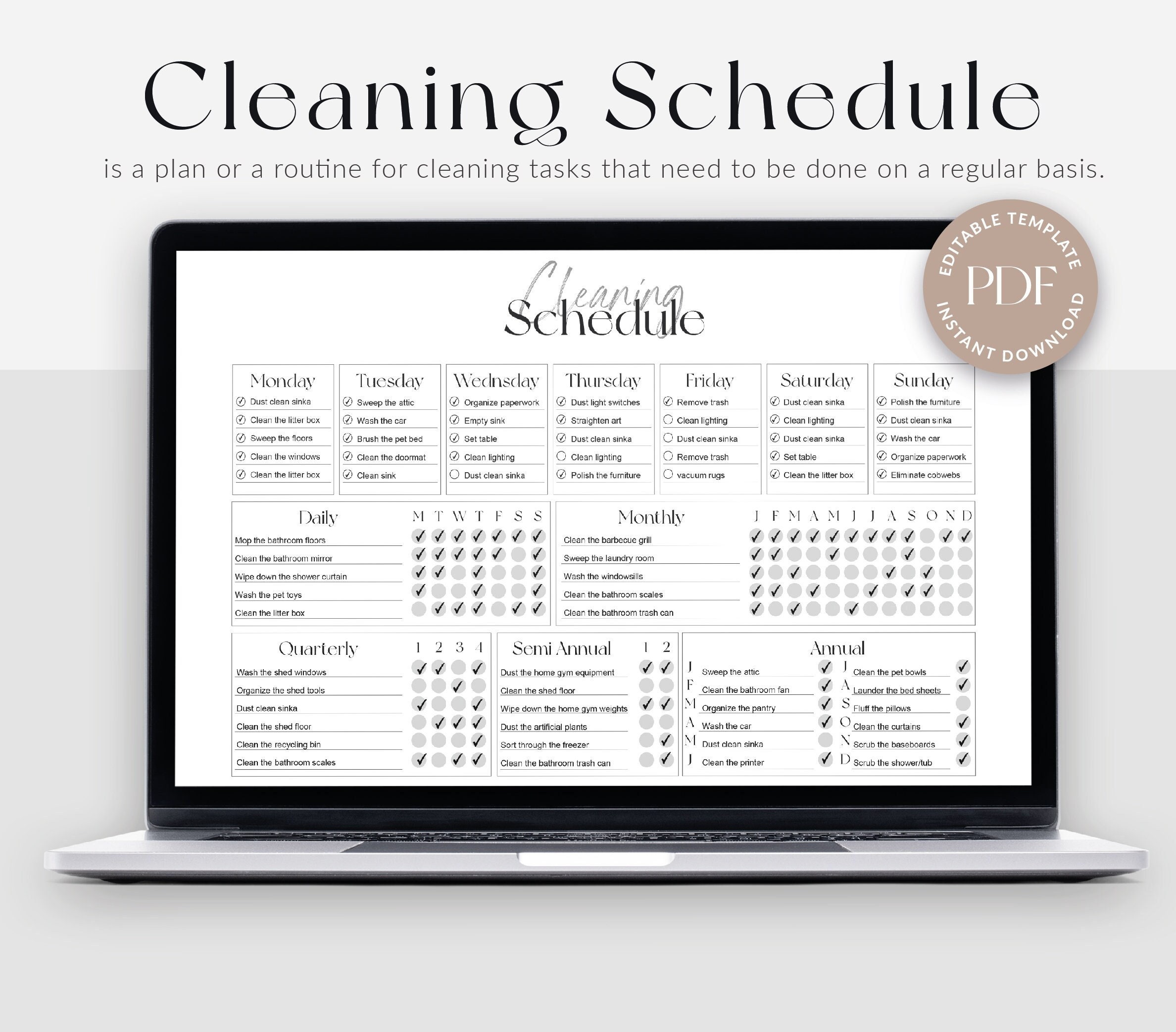 Cleaning Schedule PDF Template Printable Cleaning Checklist - Etsy