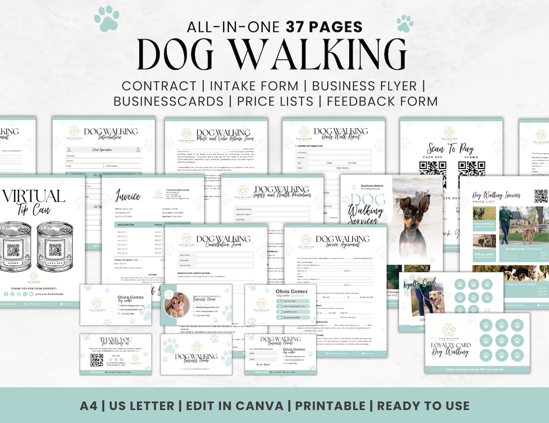 Dog Walking Business Bundle, Dog Walking Service Agreement, Dog Walker ...