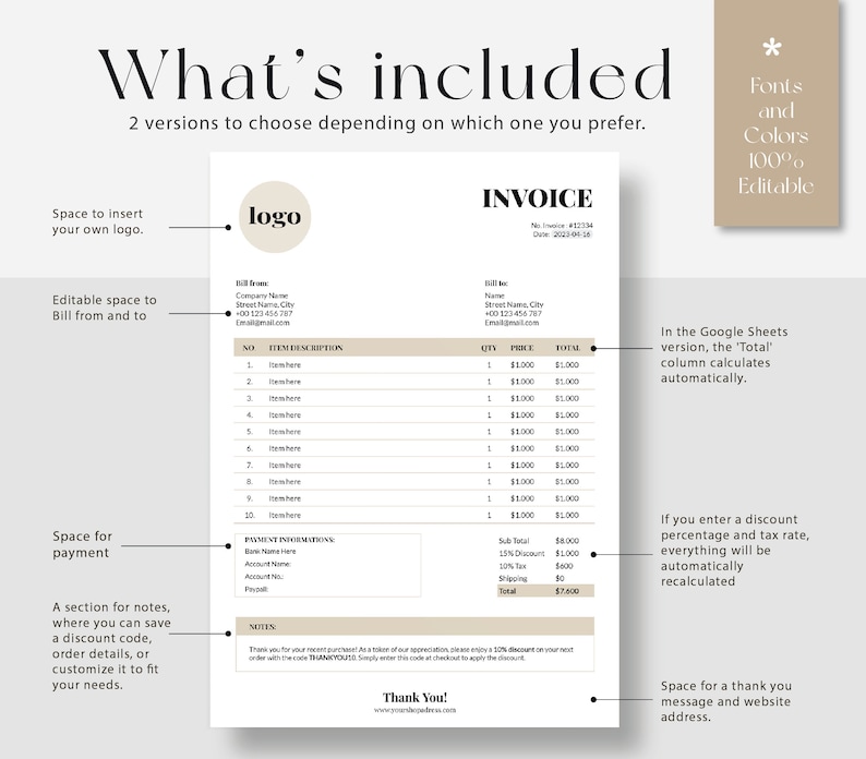 Editable Invoice Template: Google Docs & Sheets (digital Download) - Etsy