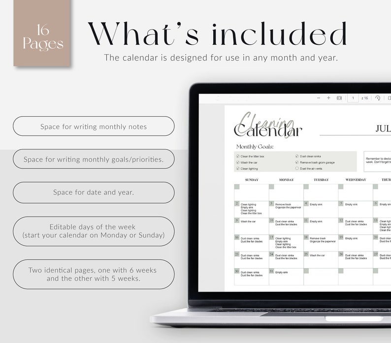 Printable Cleaning Schedule Calendar: Editable Weekly, Monthly Tracker ...