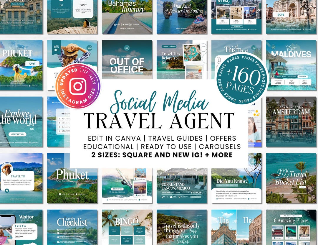 Travel Agent Social Media Template Bundle, Travel Agent Social Media ...