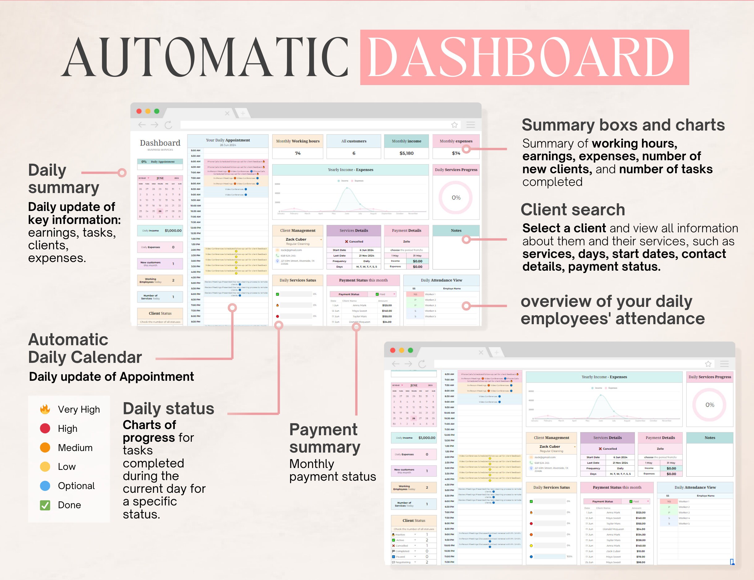 Cleaning Services CRM Bundle, Editable Client Tracker, Task Tracker ...