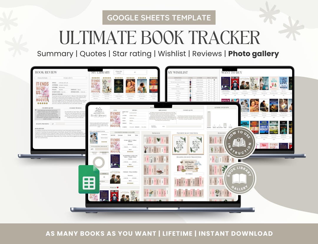 Book Tracker Google Sheets | Digital Book Journal | Book Review ...