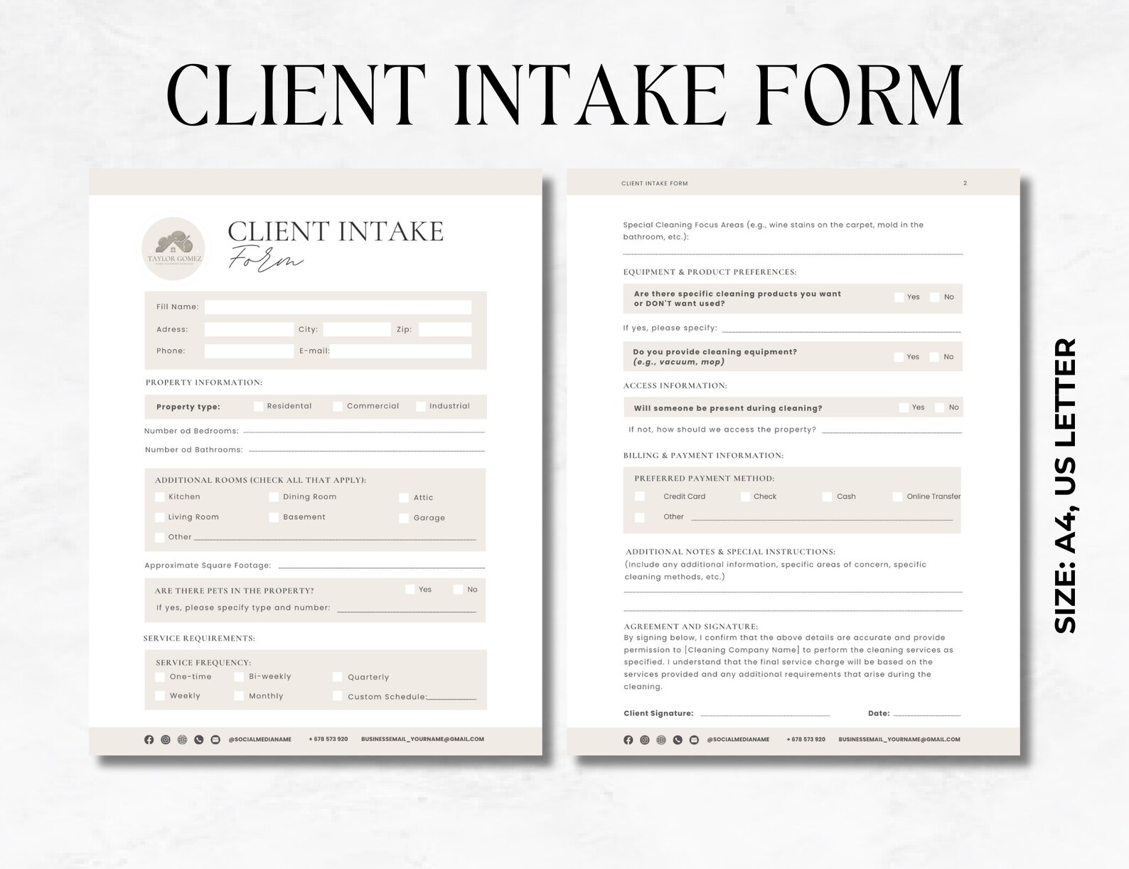 Cleaning Business Forms Bundle, Editable Cleaning Contract, Cleaning ...