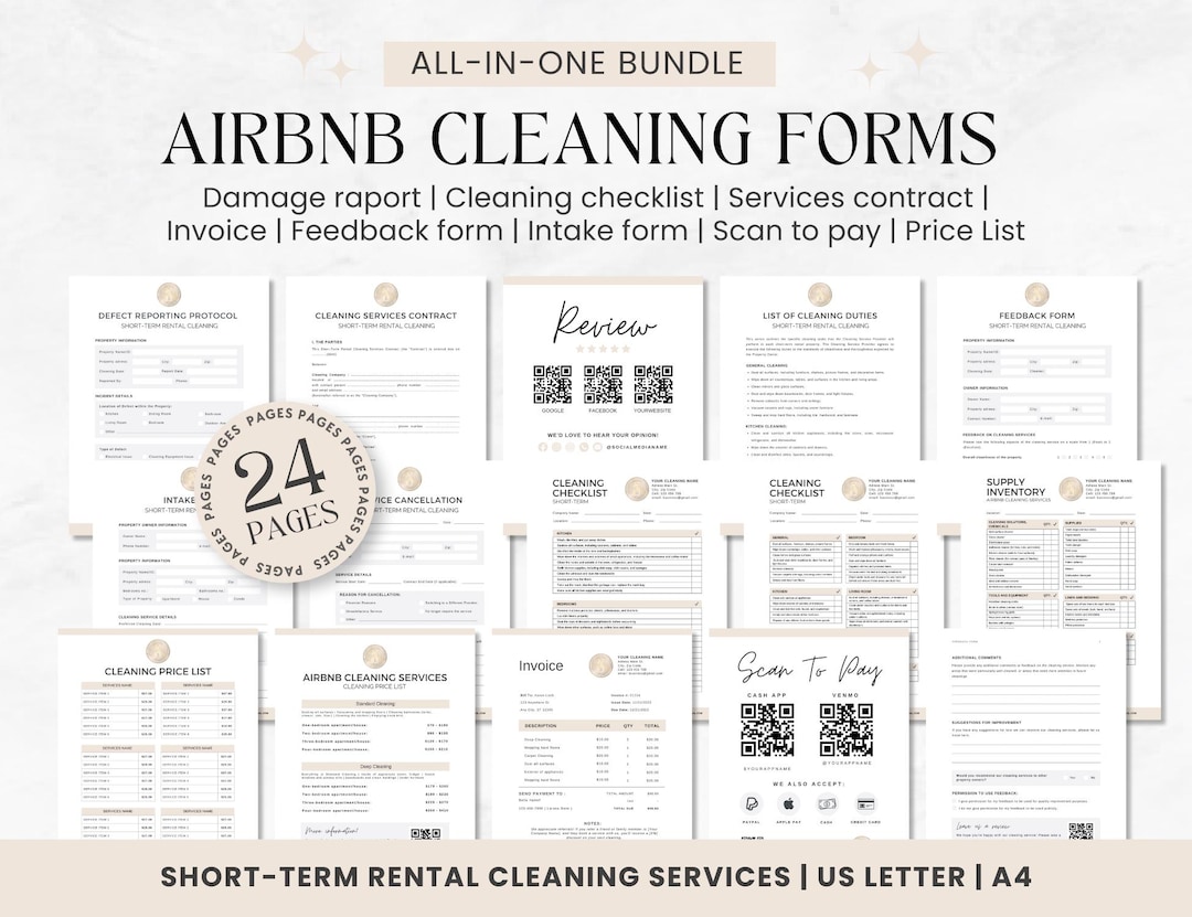 Airbnb Cleaning Business Forms: Checklist, Contract, Invoice (canva ...