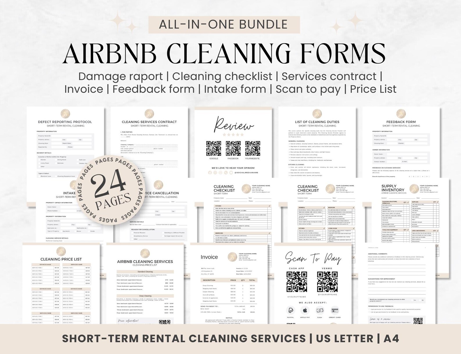 Airbnb Cleaning Business Forms: Checklist, Contract, Invoice (canva ...