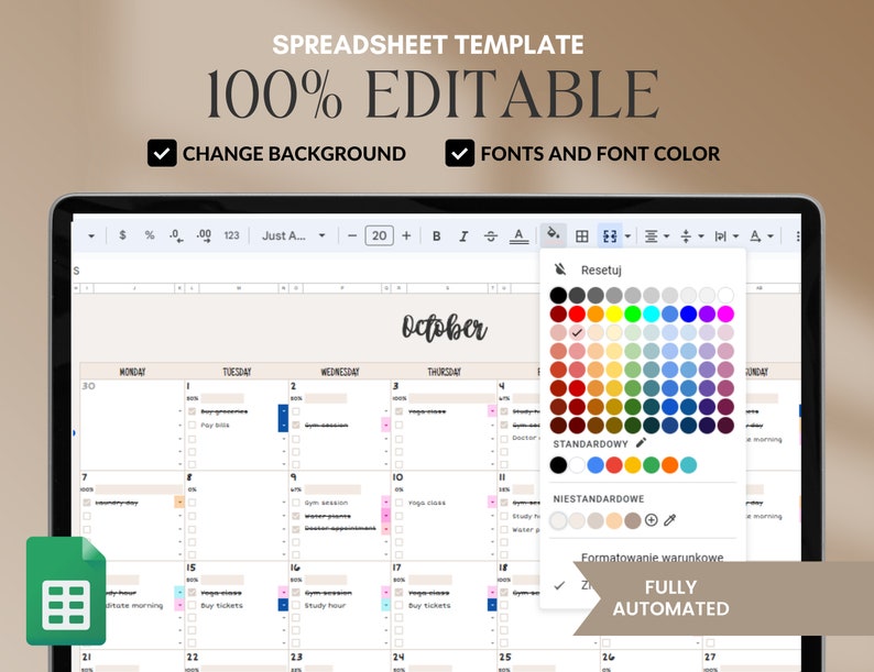 Monthly Calendar Spreadsheet, Task Tracker, Google Sheets, ADHD Planner ...