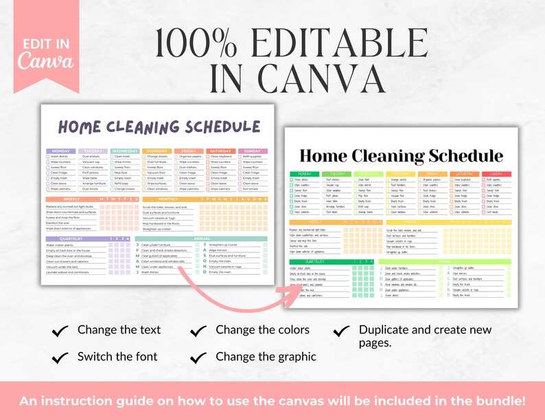 Cleaning Checklist Bundle Weekly Cleaning Printable Monthly Cleaning ...