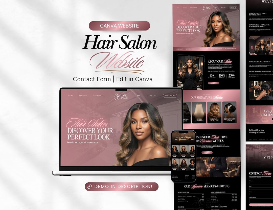 Hair Salon Website Template, Canva Template, Luxury Hair Design, Hair ...