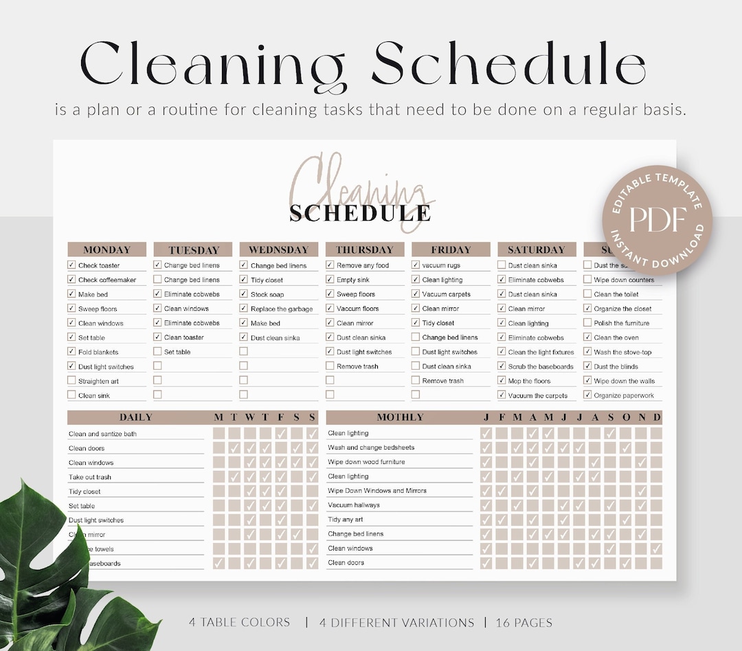 Editable Cleaning Schedule Template: Weekly, Monthly, Annual (PDF) - Etsy