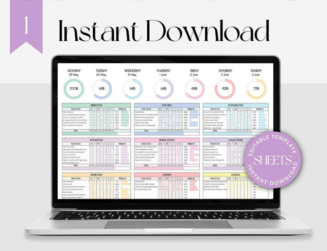 Deep Cleaning Checklist for Google Sheets, Weekly Cleaning Schedule ...
