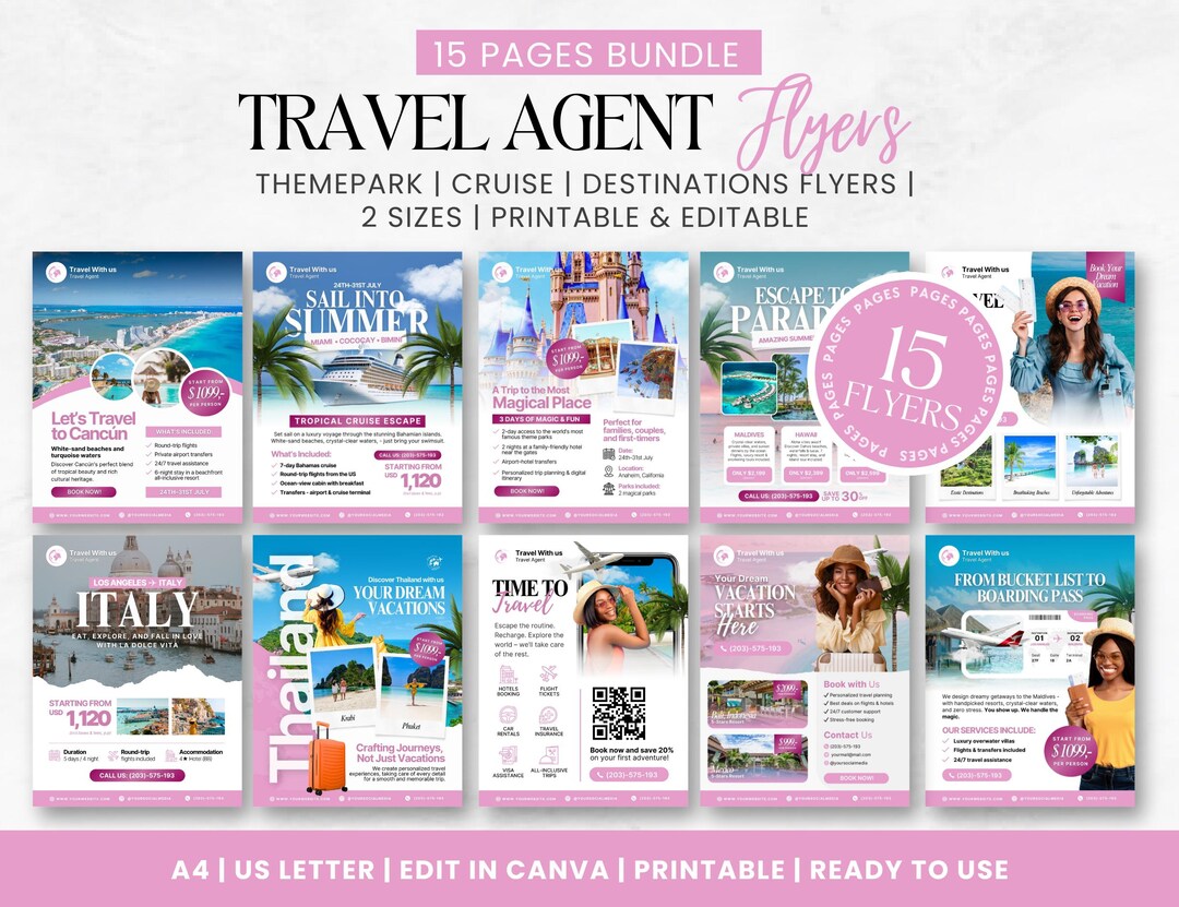 Travel Agent Flyer Bundle Template | Travel Marketing Flyers | Travel ...