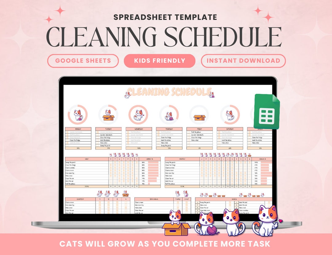 Cleaning Schedule Spreadsheet Template, Google Sheets, Cleaning ...