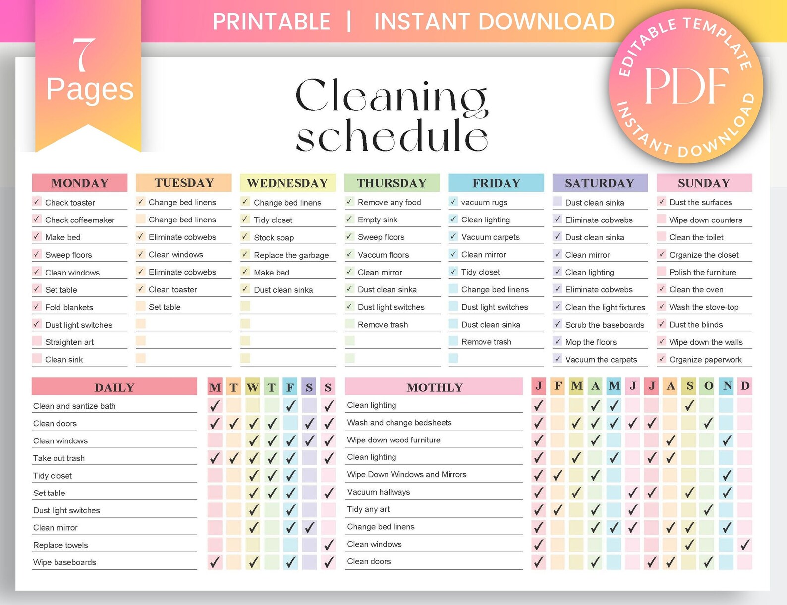 ADHD Cleaning Schedule: Weekly, Monthly, Yearly Checklist (editable PDF ...