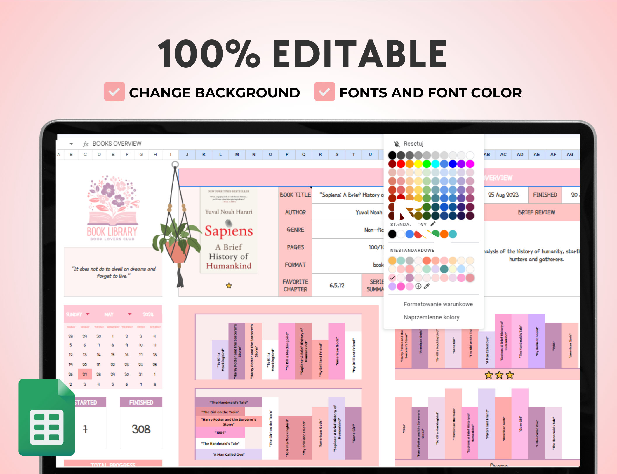 Reading Tracker, Spreadsheet Template, Book Tracker Spreadsheet ...