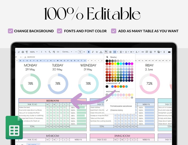 Deep Cleaning Checklist for Google Sheets, Weekly Cleaning Schedule ...