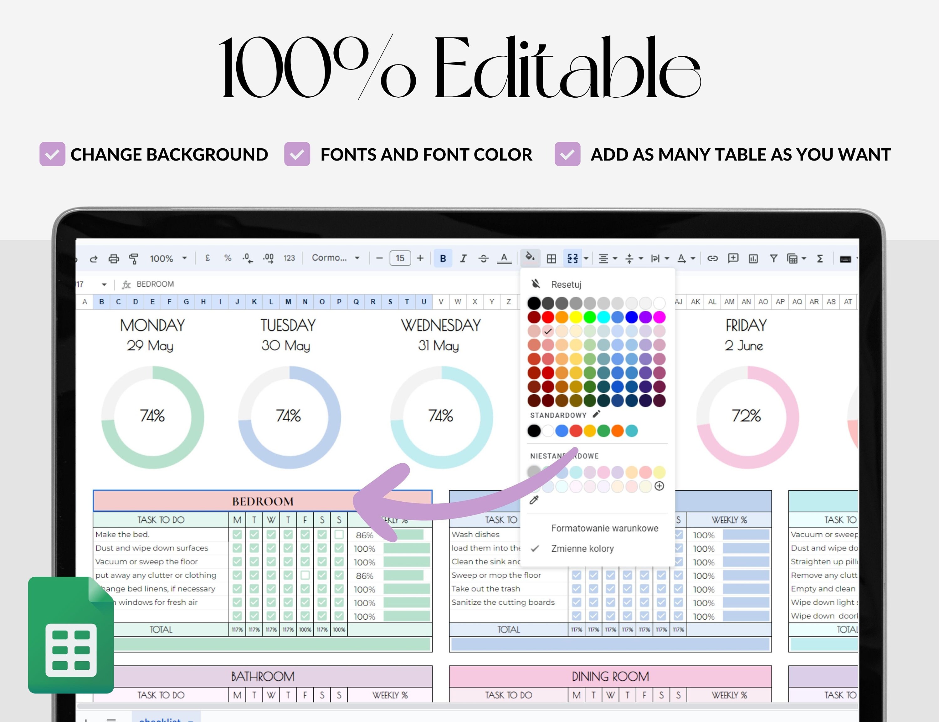 Deep Cleaning Checklist for Google Sheets, Weekly Cleaning Schedule ...