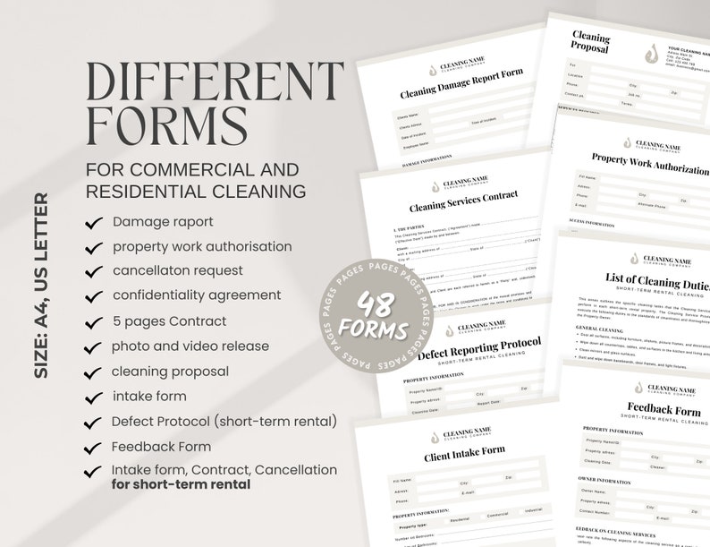 Cleaning Business Bundle: Editable Forms, Logo, Social Media (digital ...