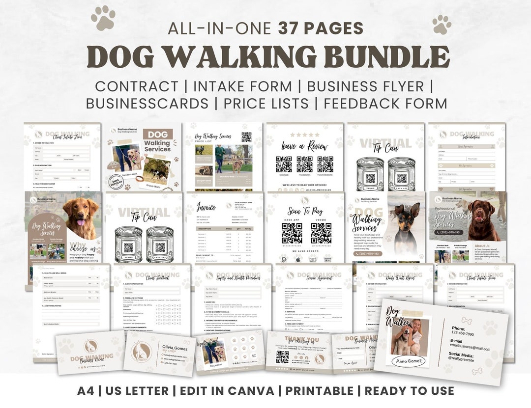 Dog Walking Service Bundle, Dog Waking Business Card, Dog Walking ...