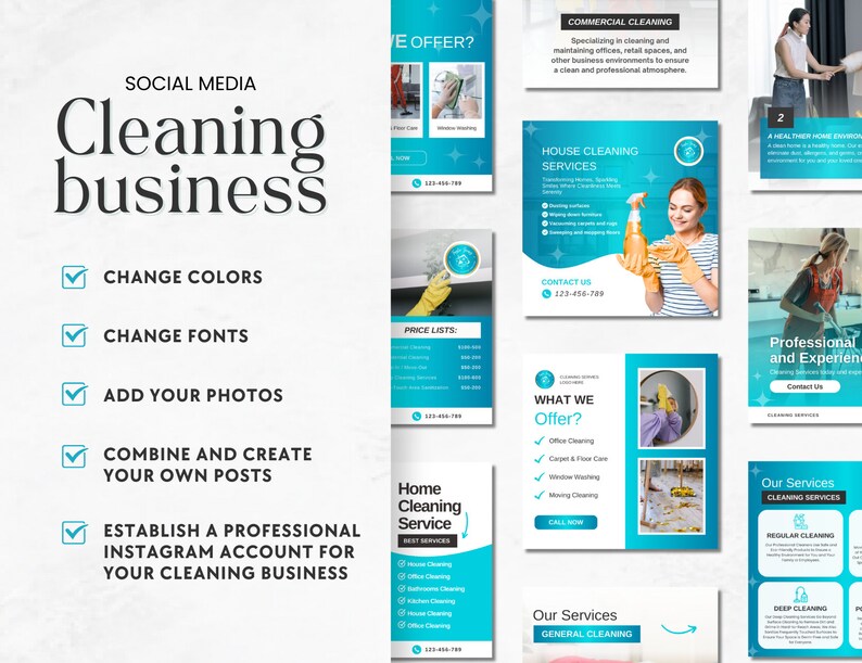 Cleaning Business Instagram Templates: Social Media Posts (canva, 100 ...