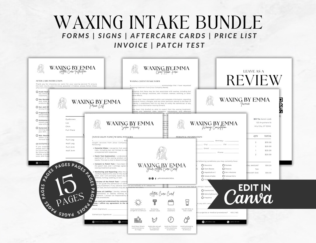 Waxing Consent Form Bundle: Esthetician Forms, Waiver, and Signs (canva ...