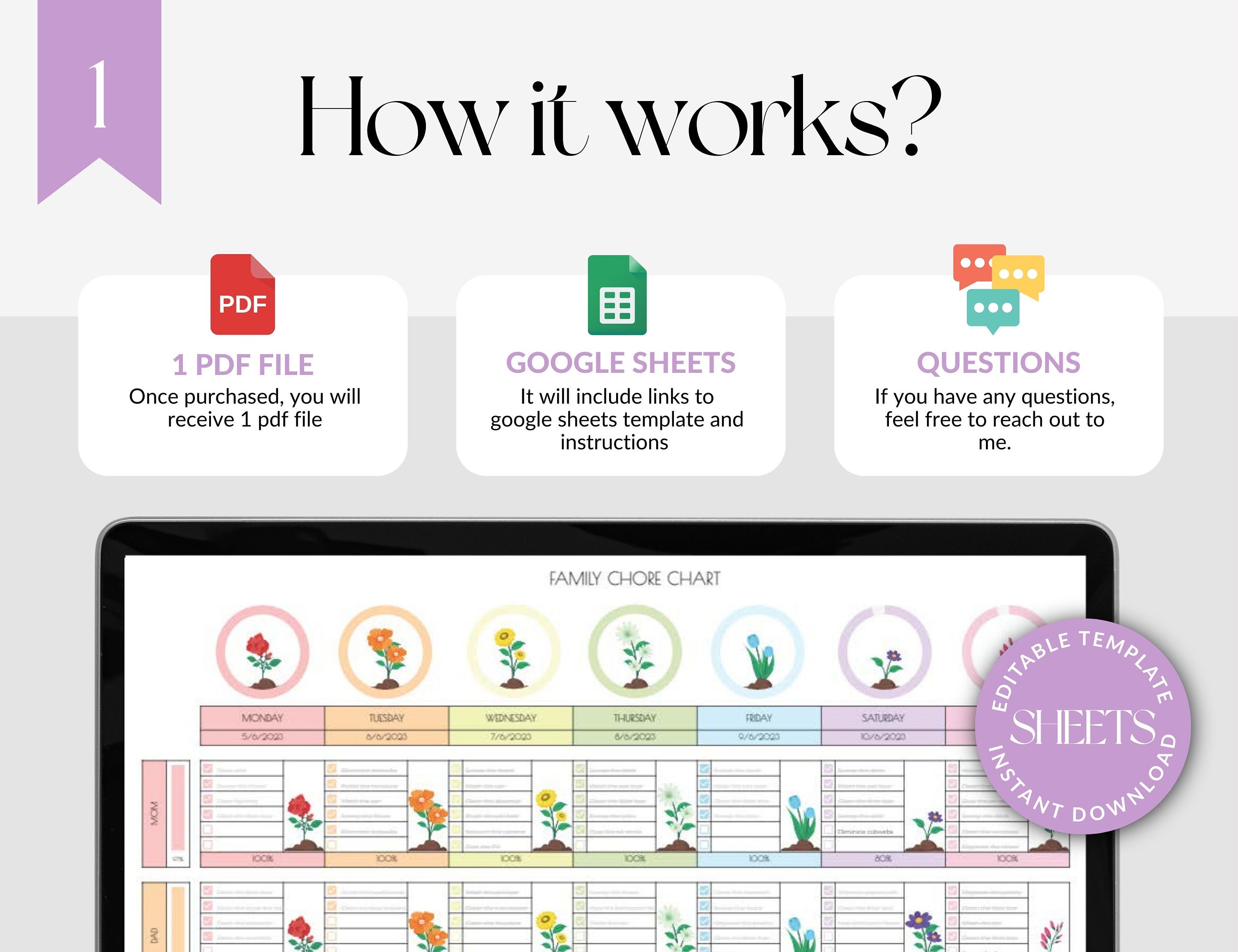 Colorful Family Chore Chart for Kids Spreadsheets Template Weekly ...