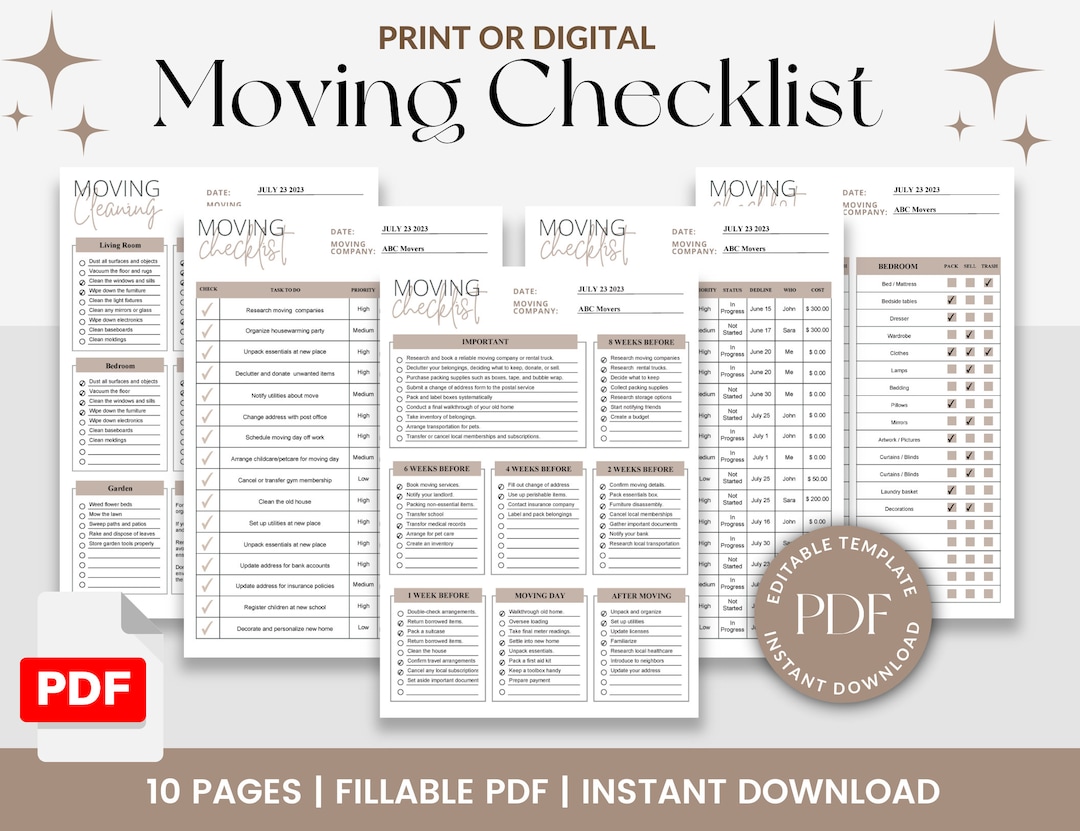 Moving Checklist | Printable Packing List | Moving Planner | Cleaning ...