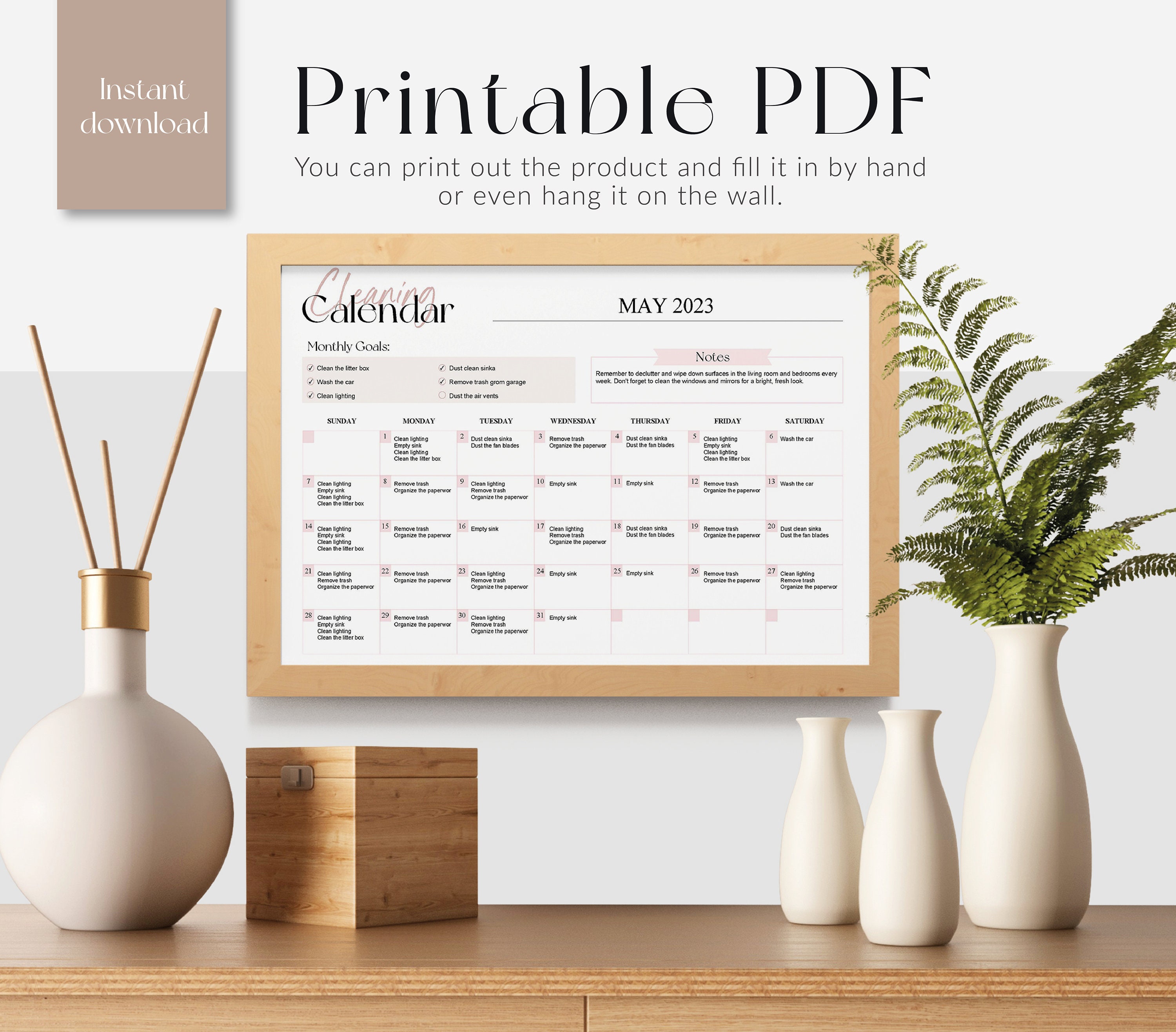 Printable Cleaning Schedule Calendar: Editable Weekly, Monthly Tracker ...