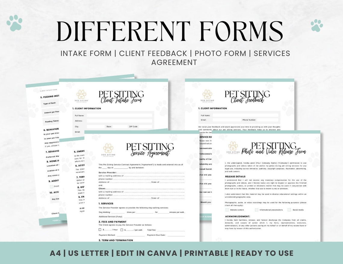 Pet Sitting Business Bundle: Forms, Contract, Flyer (canva Editable) - Etsy