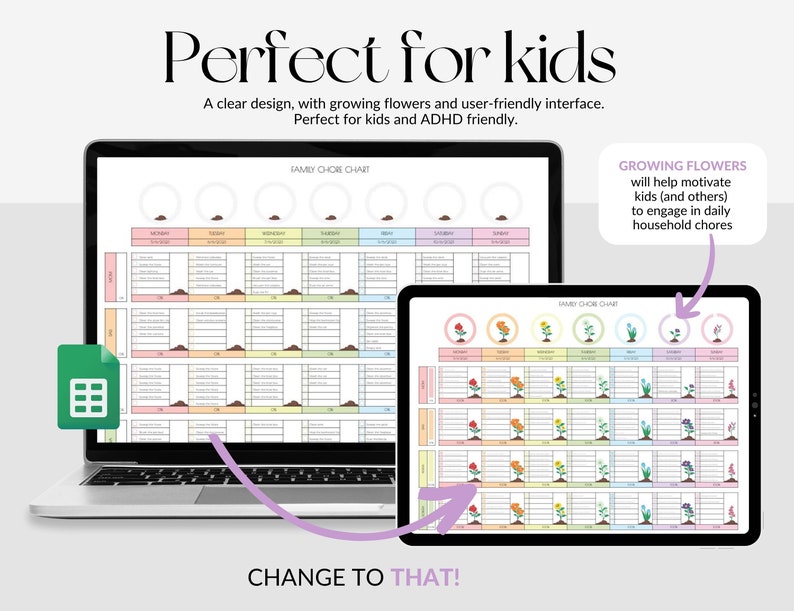 Colorful Family Chore Chart for Kids Spreadsheets Template Weekly ...