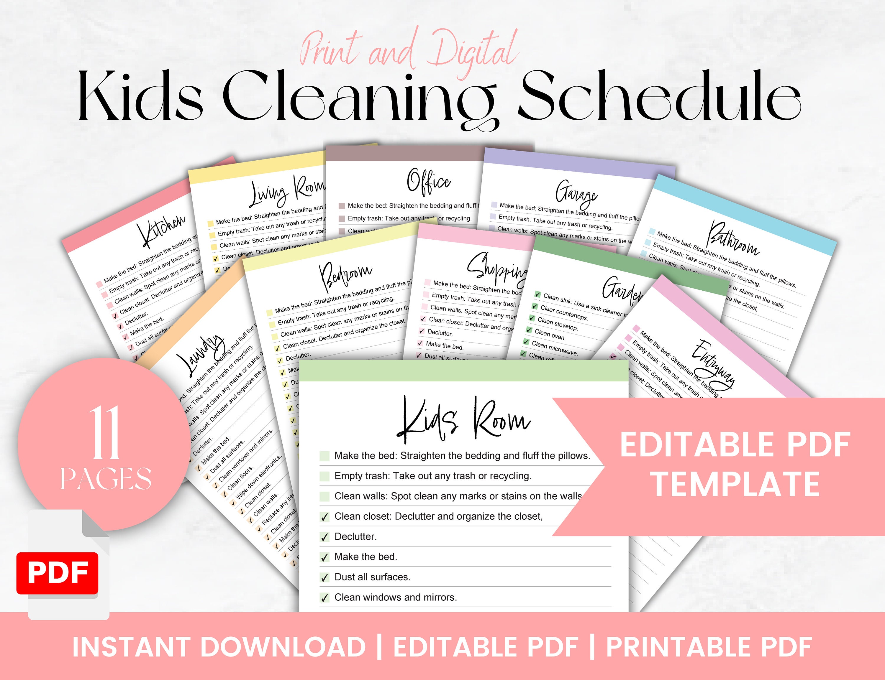 Cleaning Schedule Printable Cleaning Checklist Kids Cleaning Cards ...
