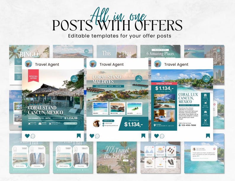 Travel Agent Social Media Templates: Canva Marketing Bundle (163 Pages ...
