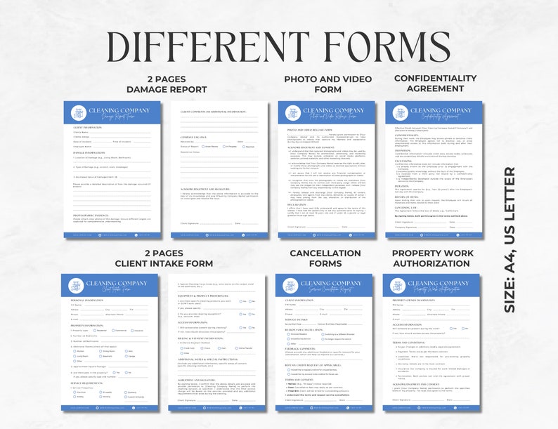 Cleaning Service Forms Bundle Cleaning Intake Form Cleaning Company ...