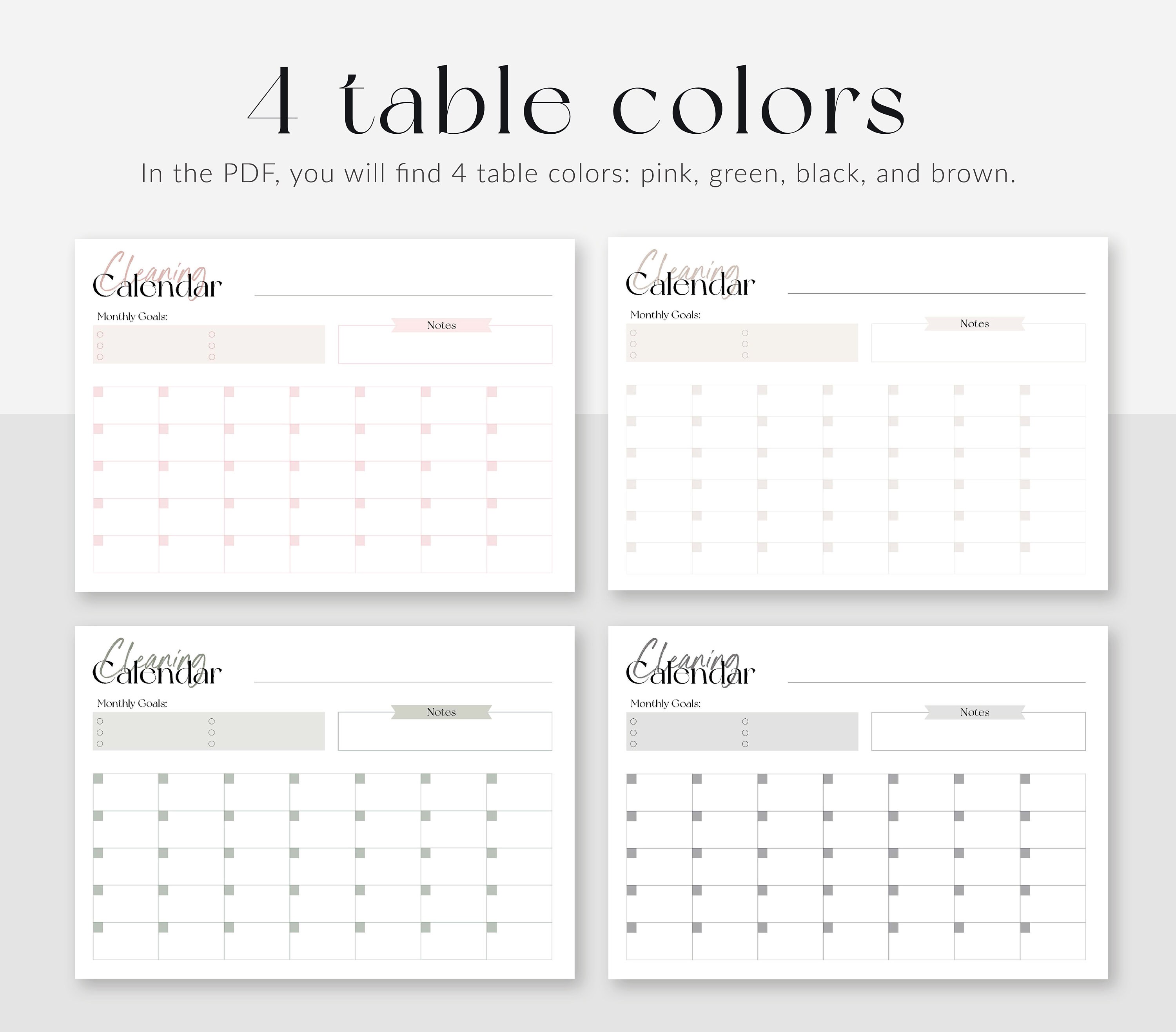 Printable Cleaning Schedule Calendar: Editable Weekly, Monthly Tracker ...