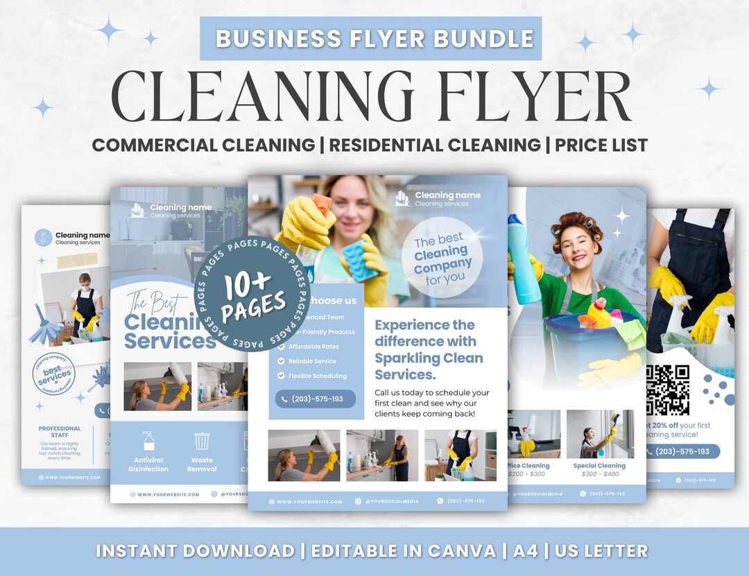 Cleaning Business Flyer Bundle: Editable Canva Templates (A4 & US ...