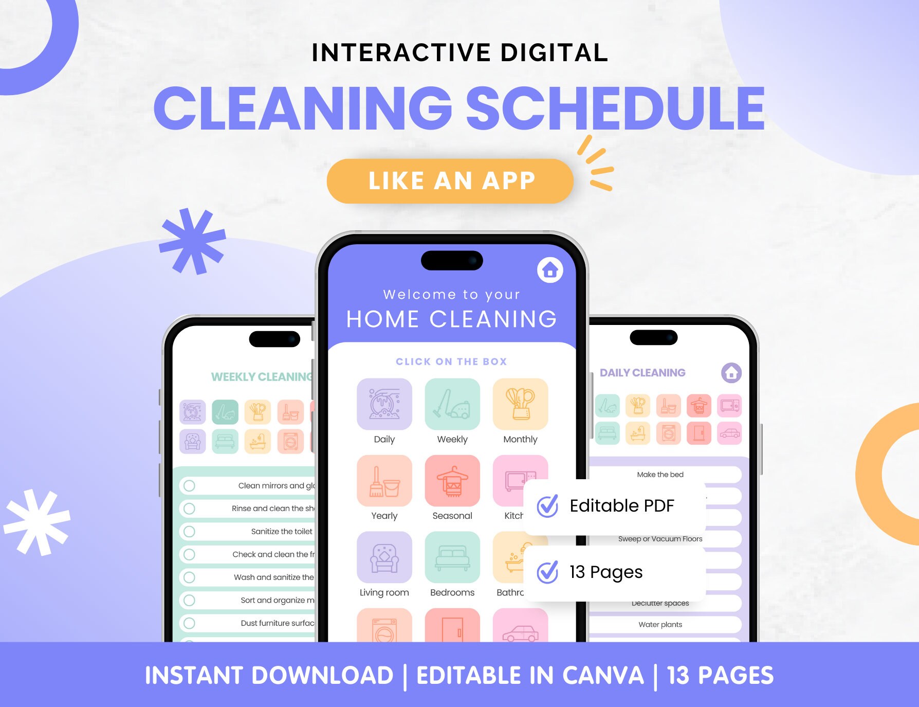 Digital Cleaning Schedule, Interactive Cleaning Checklist, Household ...