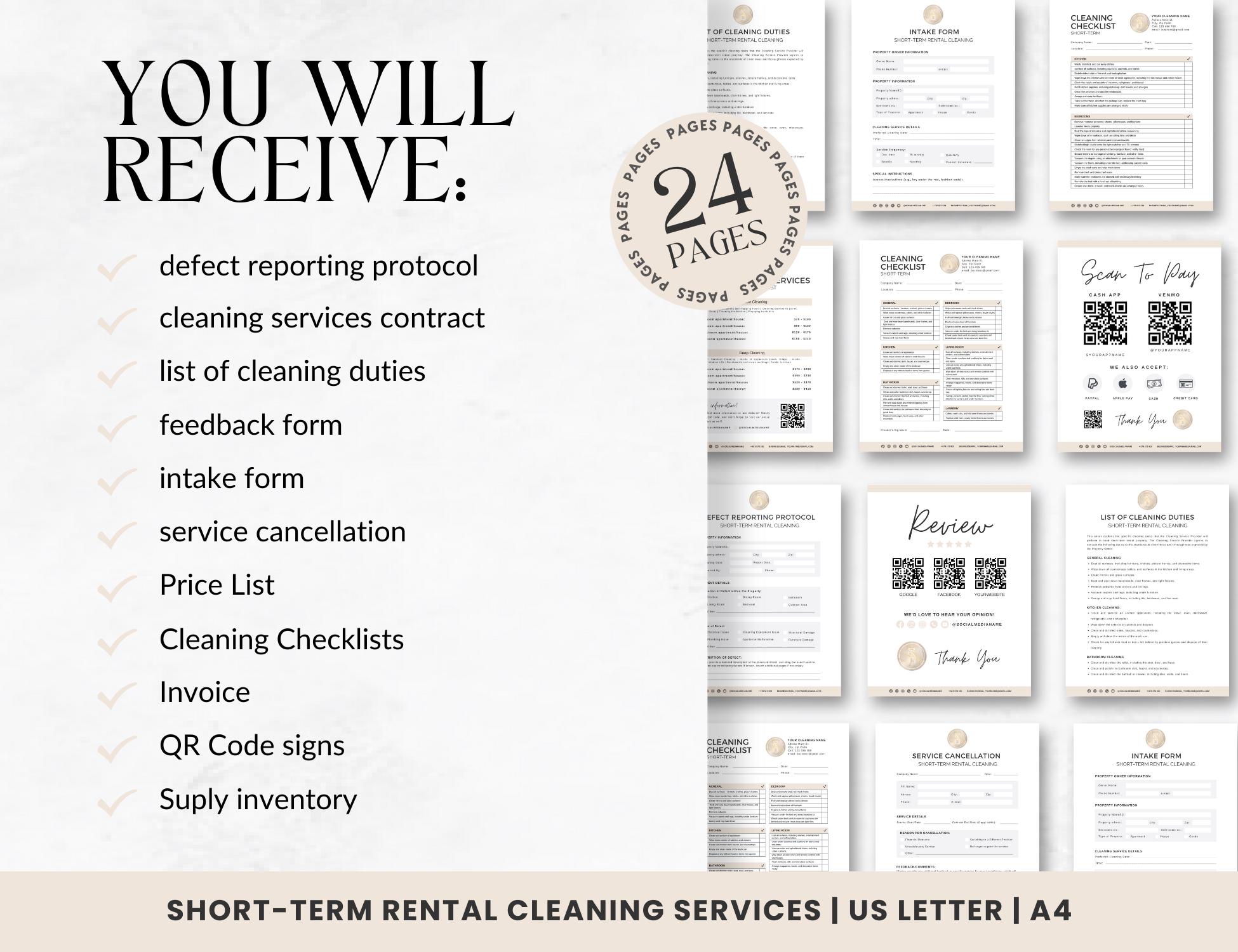 Airbnb Cleaning Business Forms: Checklist, Contract, Invoice (canva ...