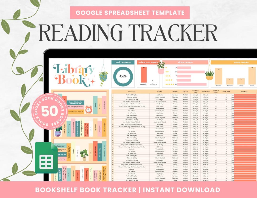 Digital Reading Tracker: Google Sheets Book Review Journal (50 Books ...