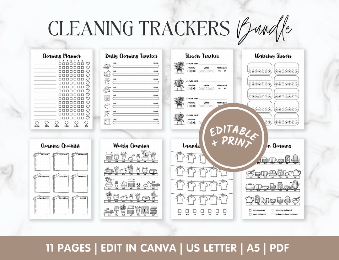 Cleaning Tracker Bundle: Printable Cleaning Schedule (canva Template ...