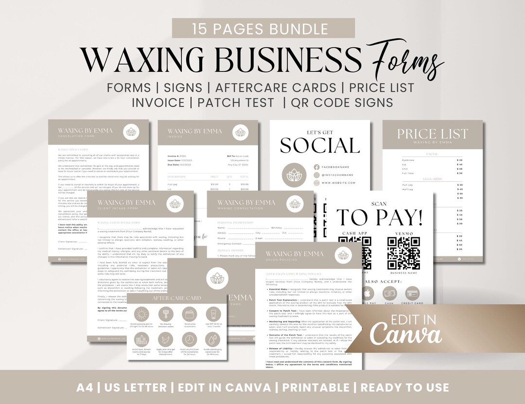 Waxing Consent Forms Bundle, Waxing Treatment Templates, Editable ...