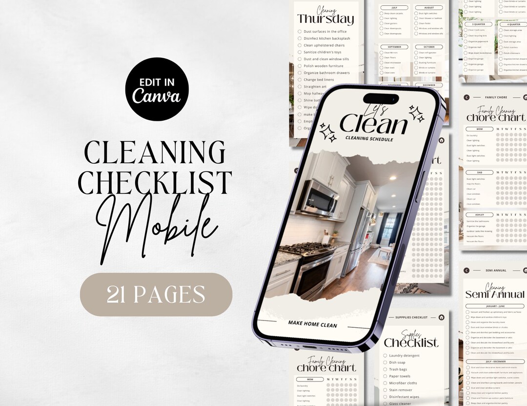 Mobile Cleaning Checklist Template: Editable Canva Planner (digital ...