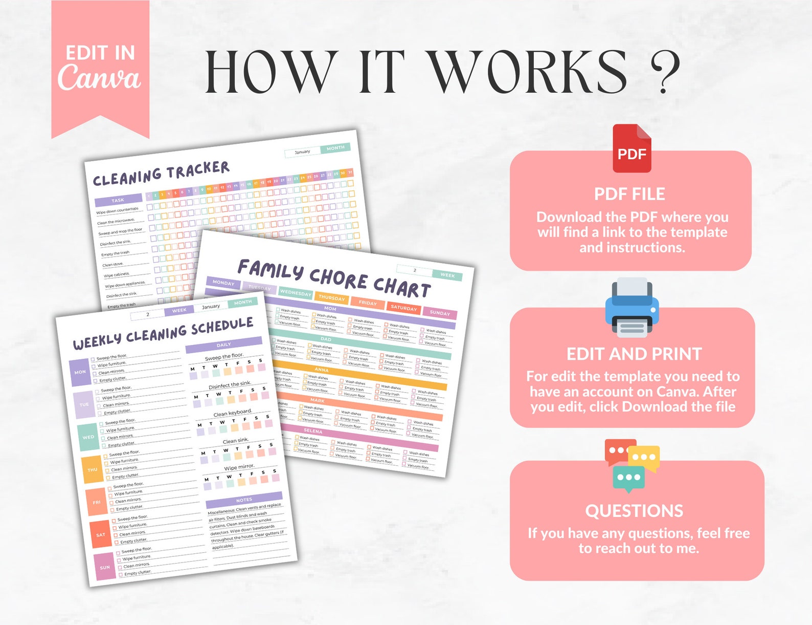 Cleaning Checklist Bundle Weekly Cleaning Printable Monthly Cleaning ...