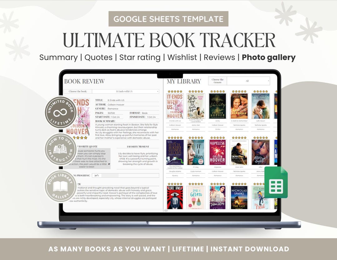 Book Tracker Spreadsheet Template, Ultimate Reading Tracker, Bookshelf ...
