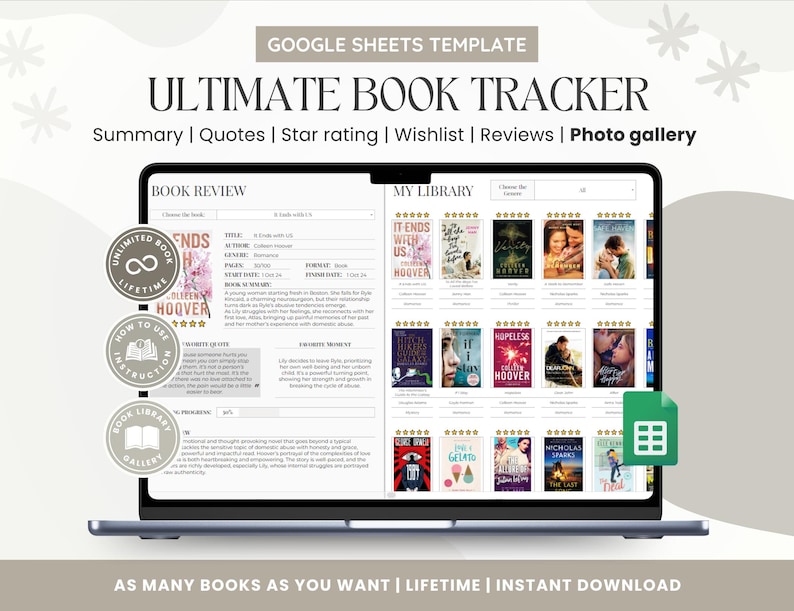 Ultimate Book Tracker Template: Reading Log Google Sheets (digital ...